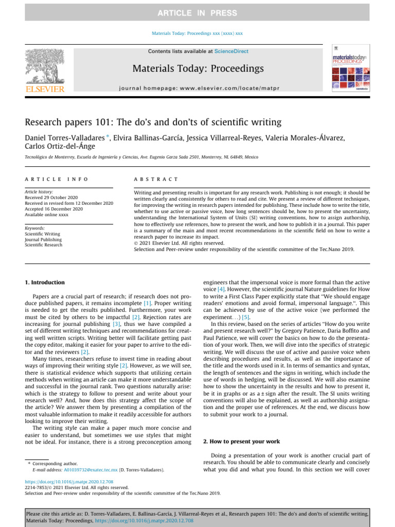 Research Papers 101 The Do's and Don'ts of Scientific Writing | PDF ...