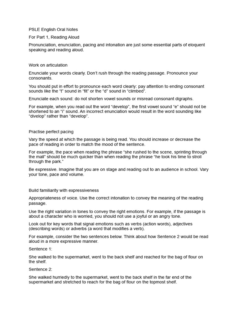 PSLE English Oral Notes | PDF | English Language | Tone (Linguistics)