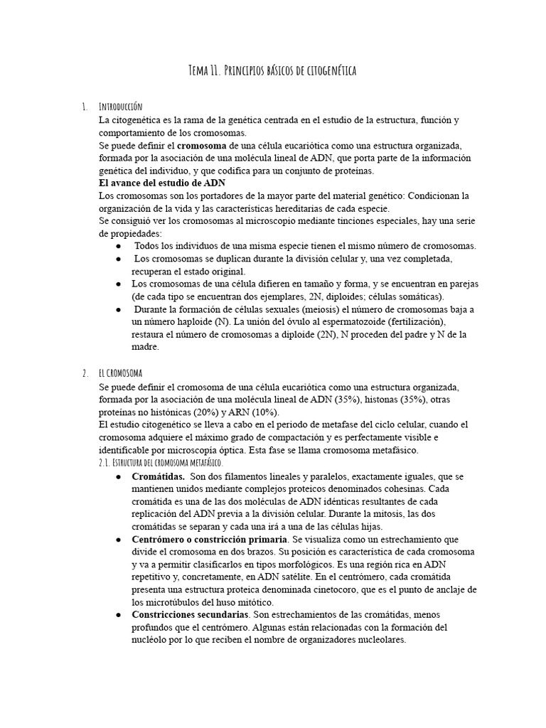 Tema 11. Principios Básicos de Citogenetica | Descargar gratis PDF | Mitosis | Cromosoma