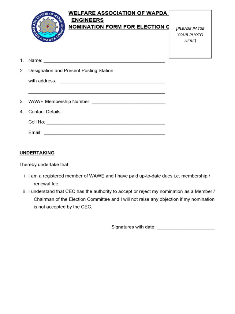 WAWE Election Committee Nomination Form | PDF