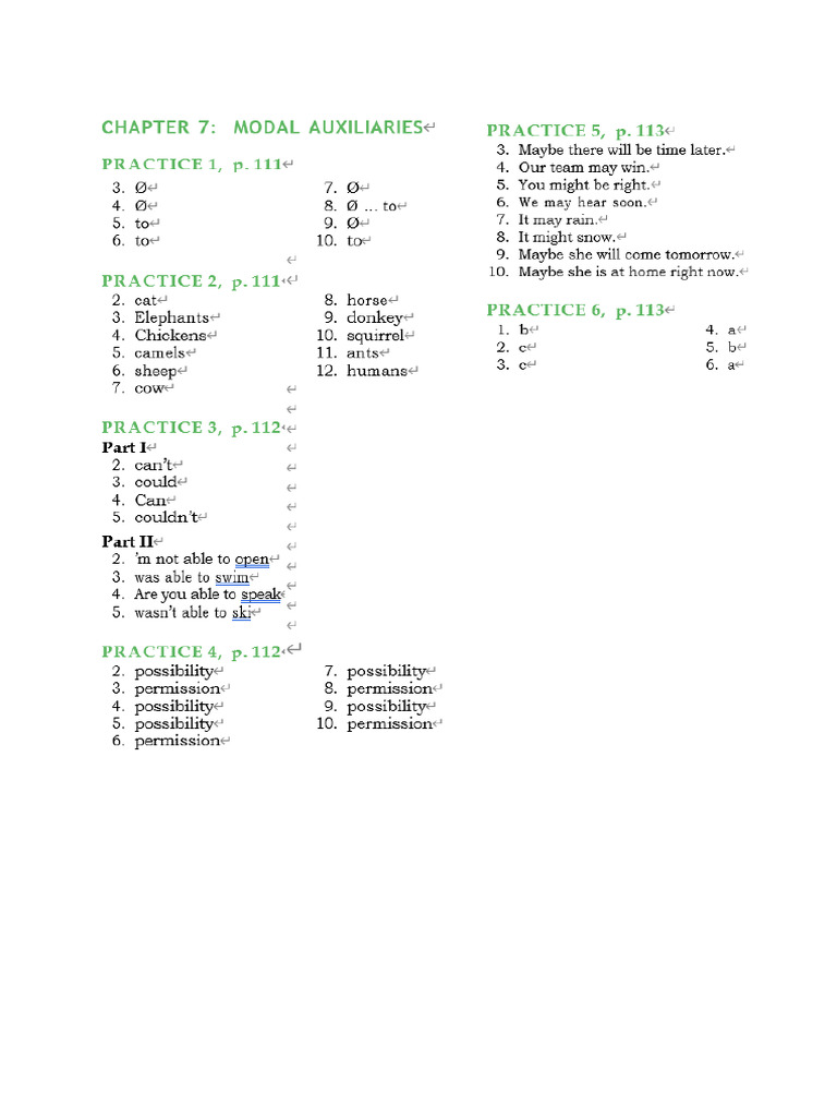 Workbook Answer) Grammar p.111-113 | PDF