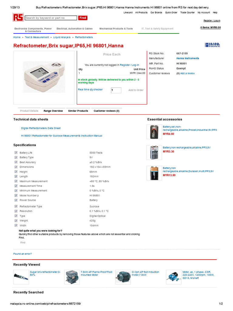 HI 96801 Brix Refractometer Sale | PDF