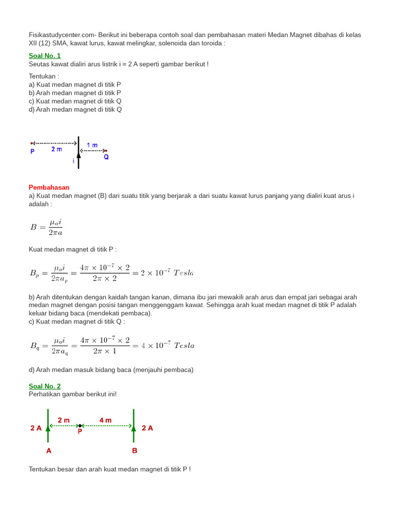 Contoh Soal Medan Magnet Kelas XII | PDF