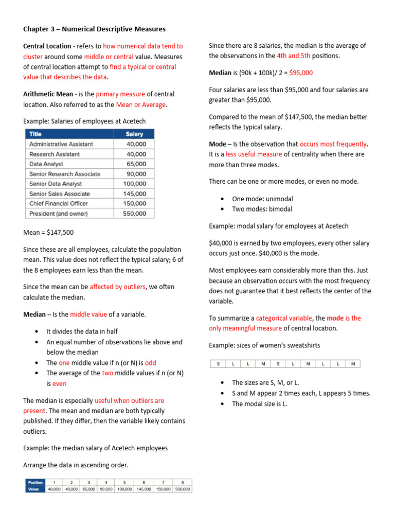Chapter 3 | PDF | Mean | Mode (Statistics)
