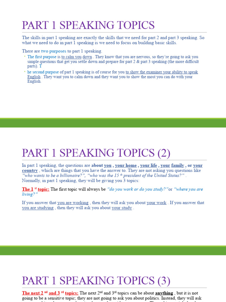 Part 1 Speaking Topics | PDF | Idiom | Vocabulary