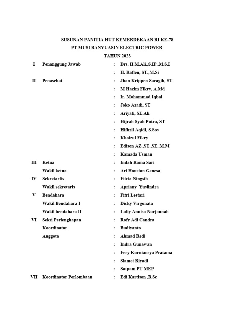 Susunan Panitia Hut Kemerdekaan Ri Ke | PDF