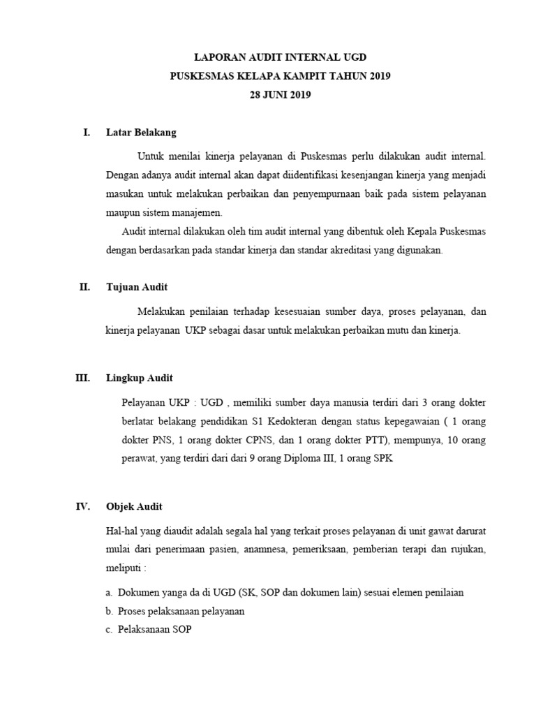 Audit Internal UGD Puskesmas 2019 | PDF | Pengelolaan Keuangan & Uang