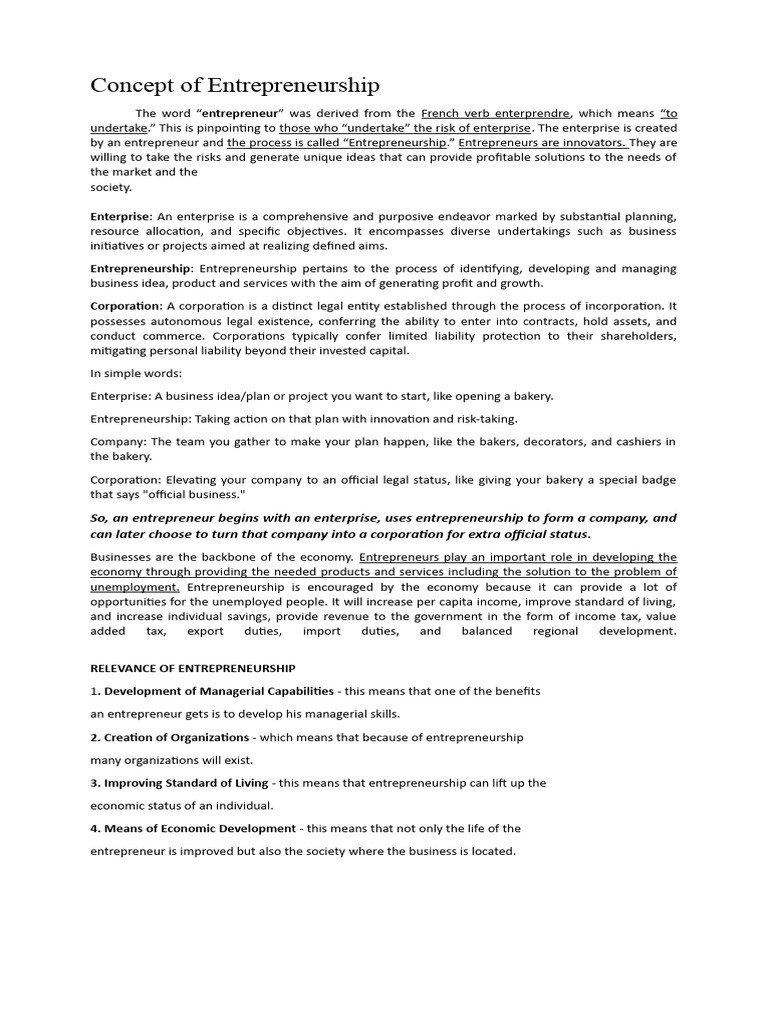 Entrepreneurship Lecture Note 1 | PDF | Entrepreneurship | Corporations