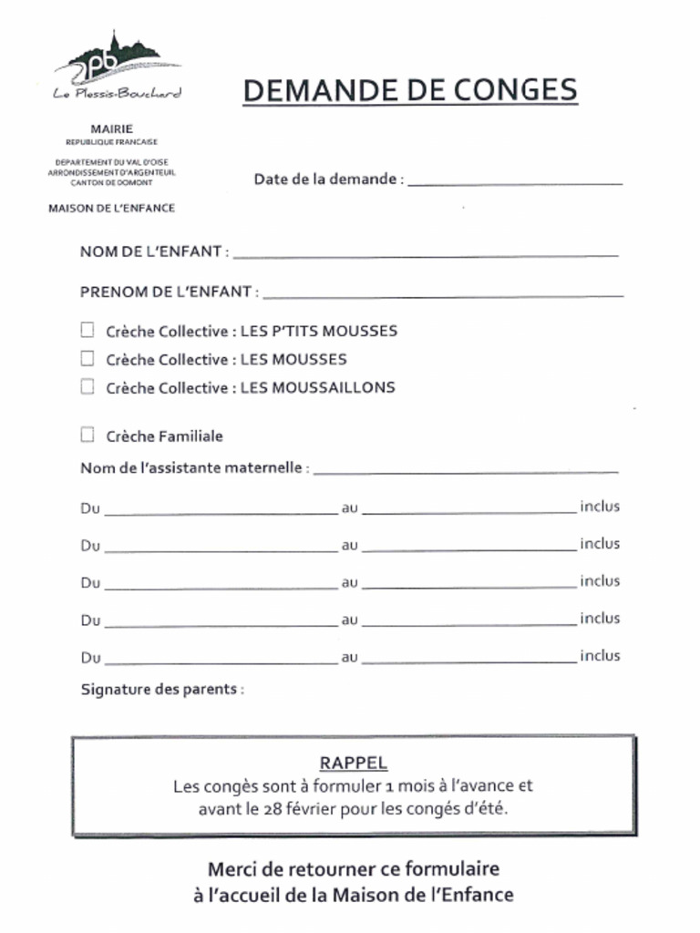 Formulaire Demande de Conges Des Parents | PDF