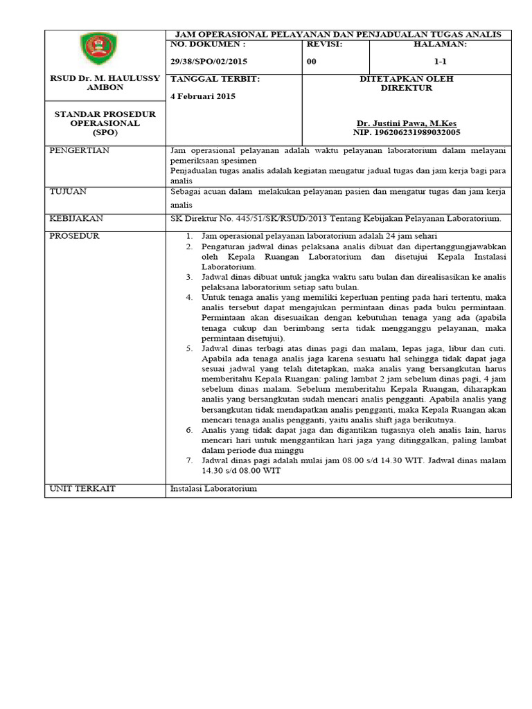 Jam Operasional N Penjadualan Tugas Analis | PDF