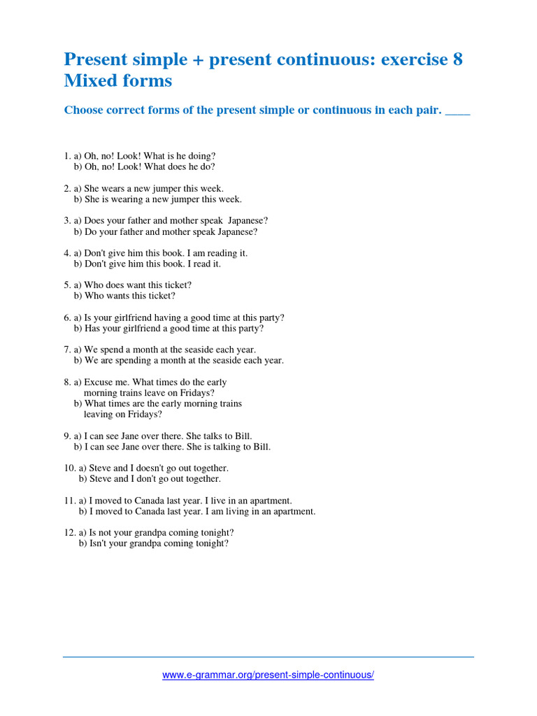 Present Tenses Exercises Mixed | PDF