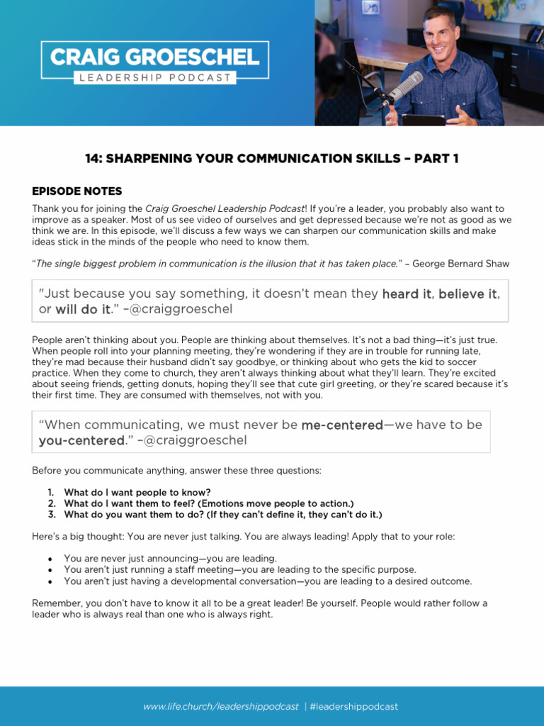 Sharpening Your Communication Skills Part 1 Podcast Show Notes Pdf