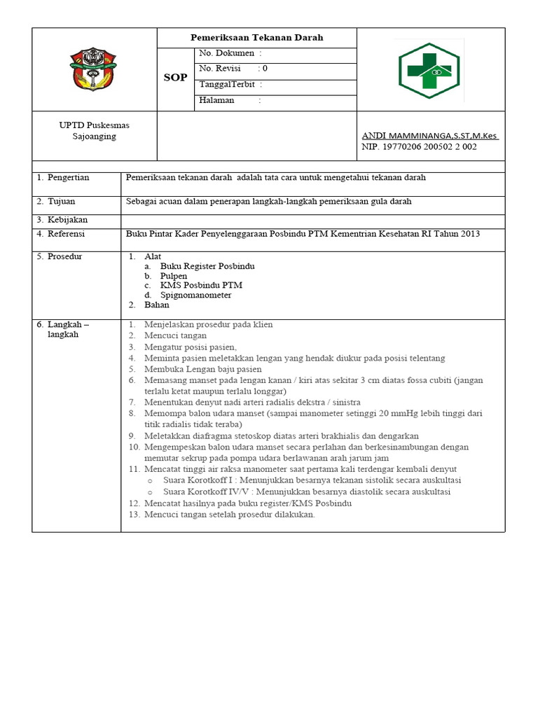 SOP Pemeriksaan TD | PDF