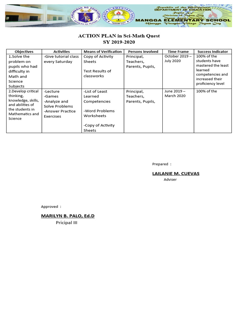 Action Plan in Sci Quest | Download Free PDF | Worksheet | Mathematics