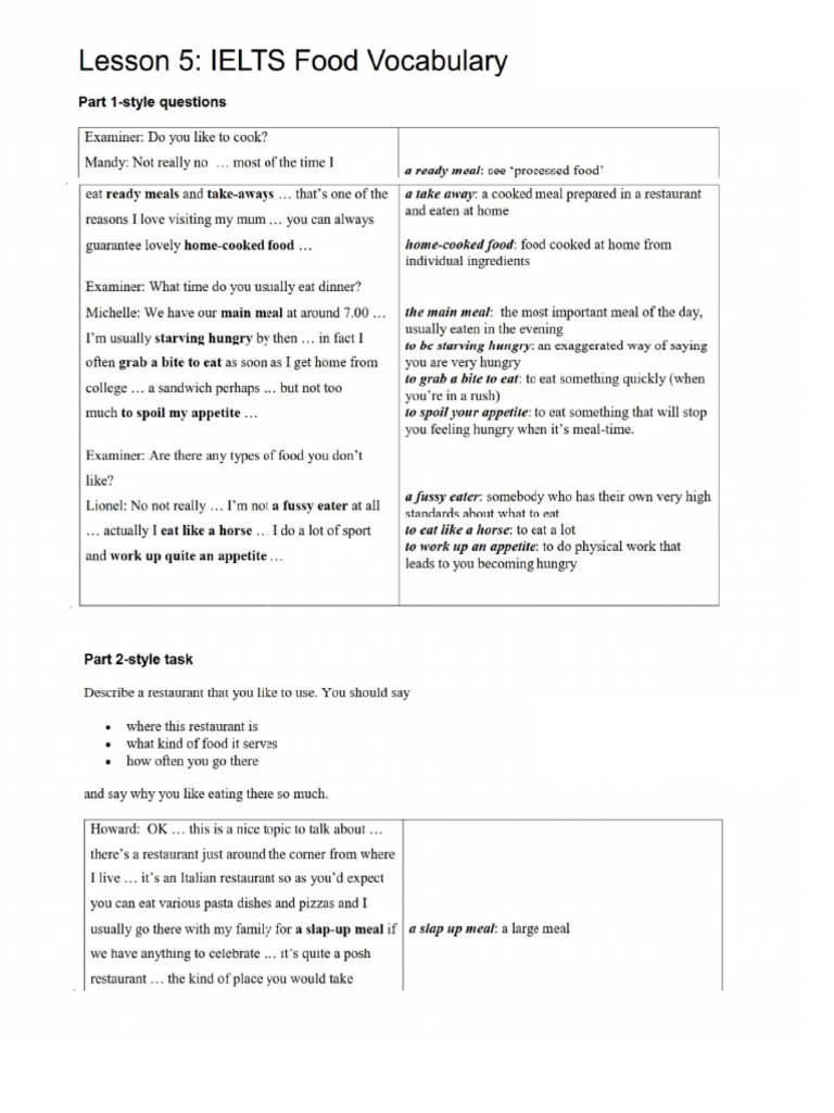 Lesson 5 - Food | PDF