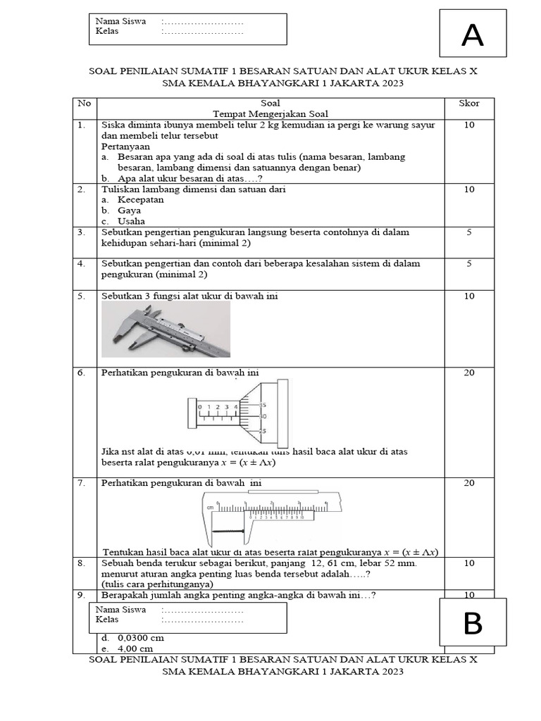 Soal Sumatif PH-1 Besaran Dan Satuan | PDF