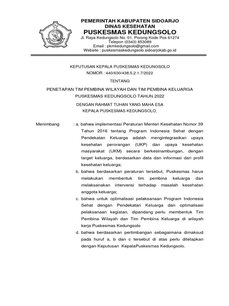 Penetapan Tim Pembina Puskesmas 2022 | PDF | Kesehatan Holistik