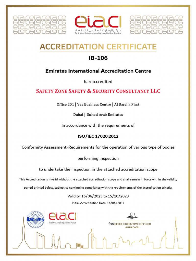 Eiac Certificate Safety Zone | PDF | Scaffolding | Machines