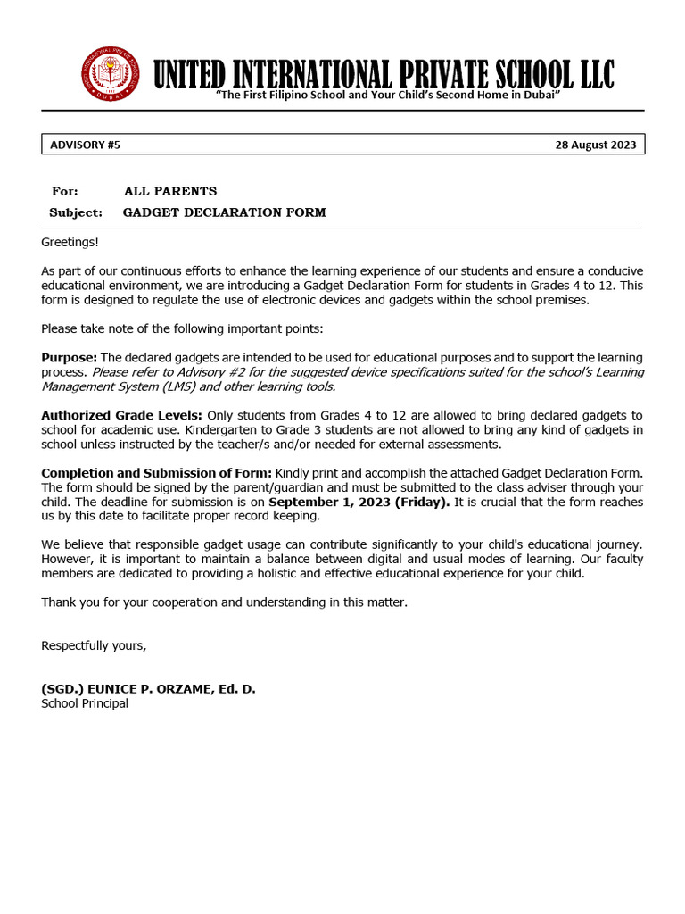 Gadget Declaration Form (2023-2024) | PDF | Learning