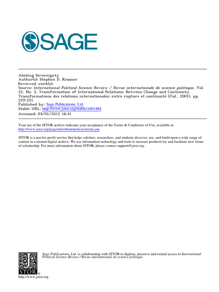 Abiding Sovereignty Krasner Copy 1 | PDF | Sovereign State | Sovereignty