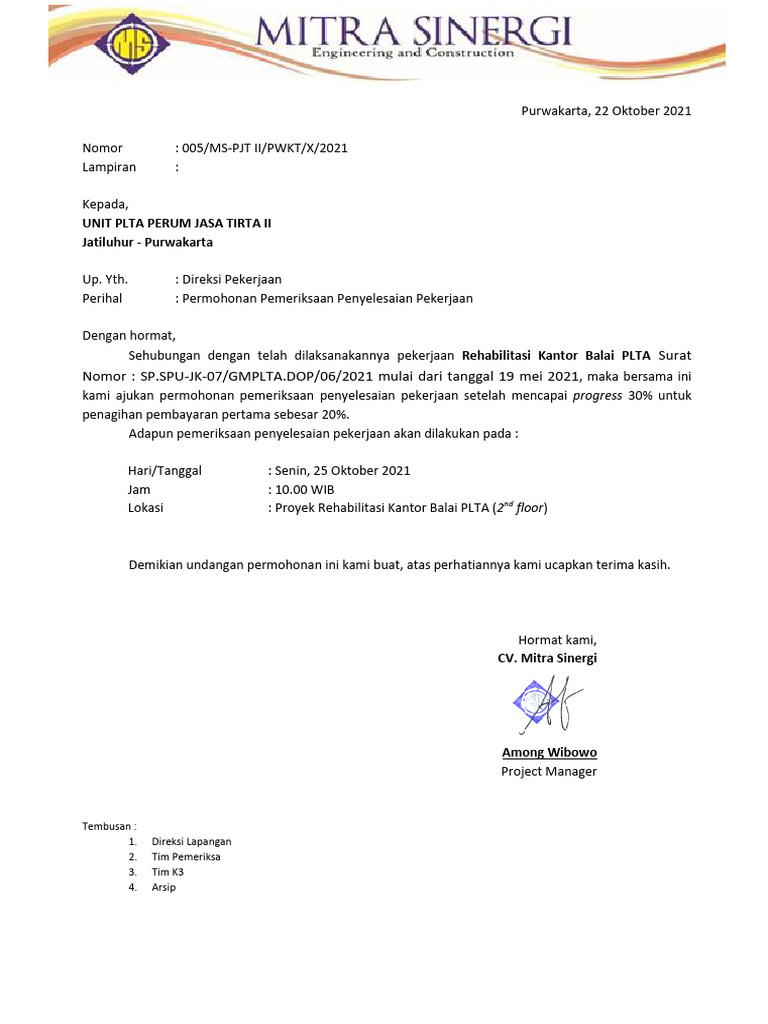 Surat Undangan Pemeriksaan Pekerjaan | PDF