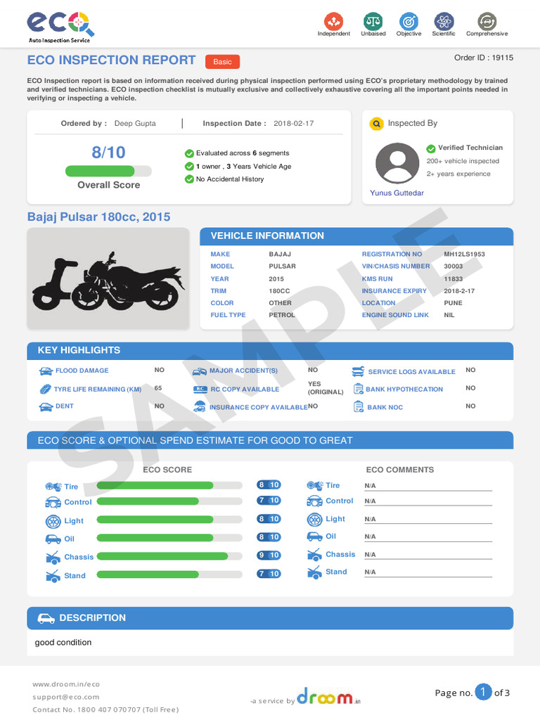 Basic Bike Inspection Sample Report | PDF