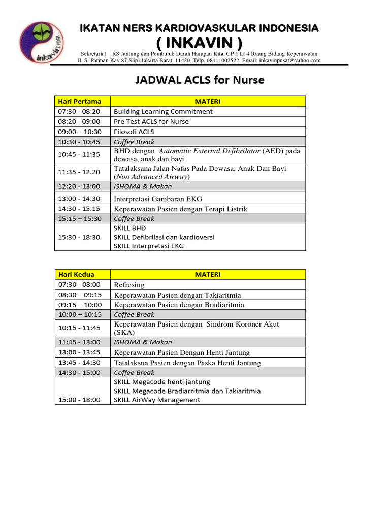 Jadwal Acls Inkavin 2019 | PDF