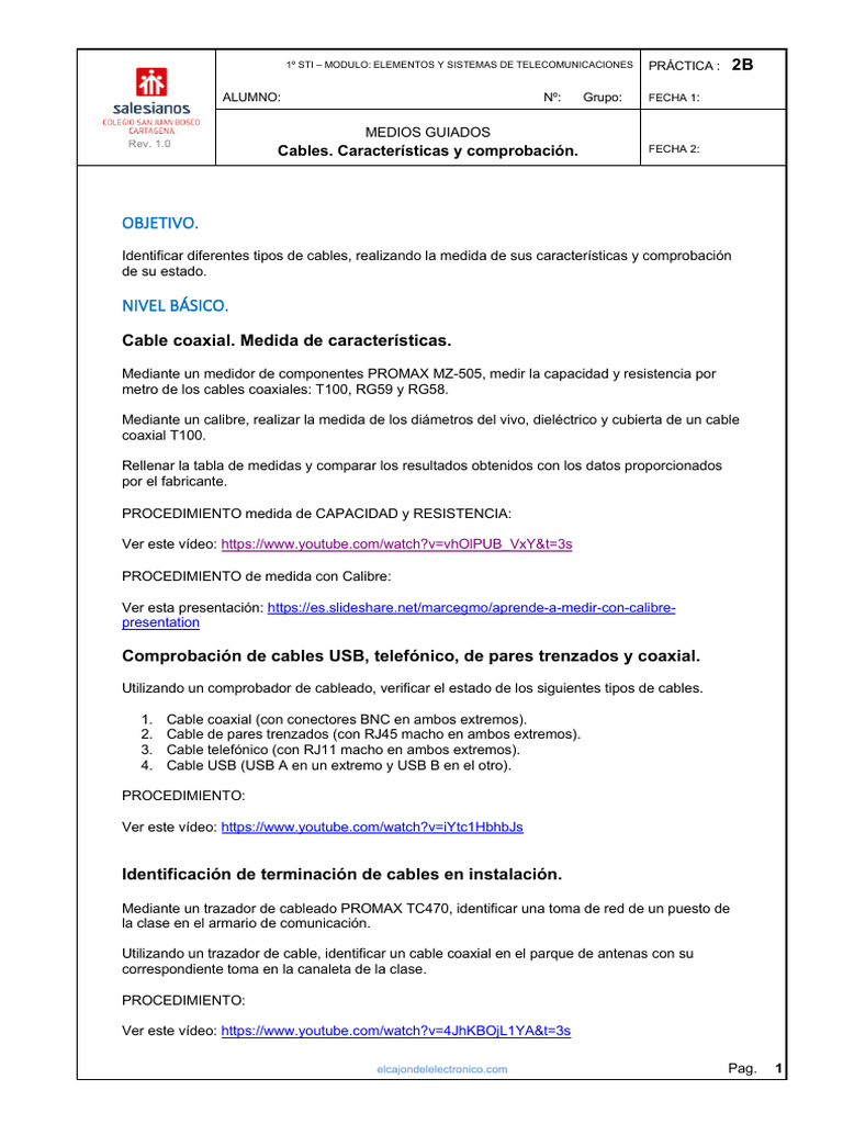 Práctica 2B | PDF | Cable coaxial | Protocolos de capa física