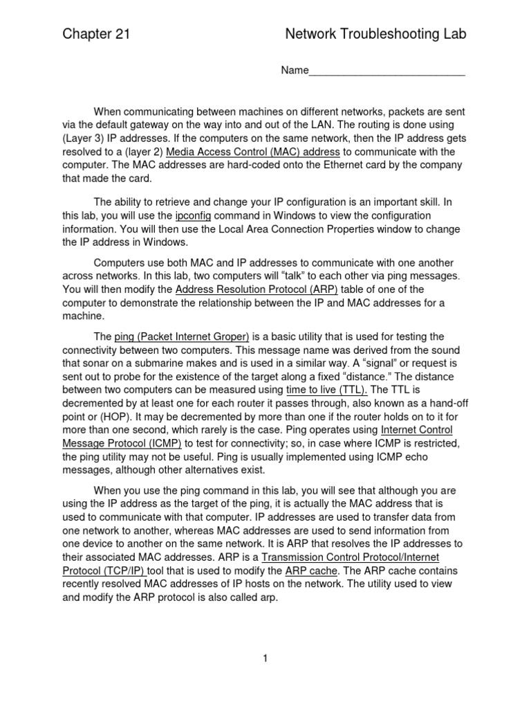 Chapter 13 Lab Troubleshooting and Support | PDF | Ip Address | Internet Protocols