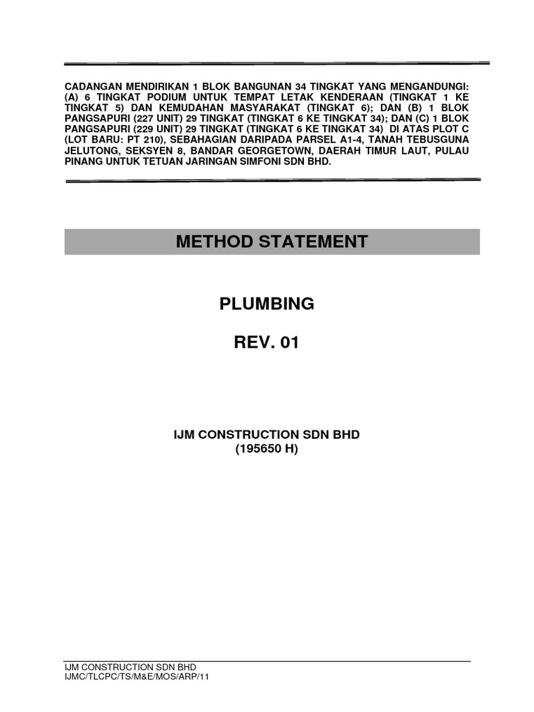 Plumbing Method Statement Rev 01 | PDF | Plumbing | Pipe (Fluid Conveyance)