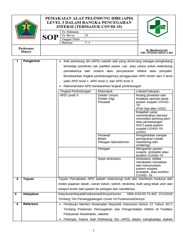 SOP Pemakaian APD Level 3 | PDF
