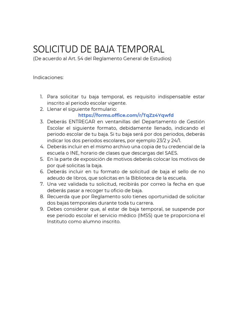 Solicitud Baja Temporal | PDF