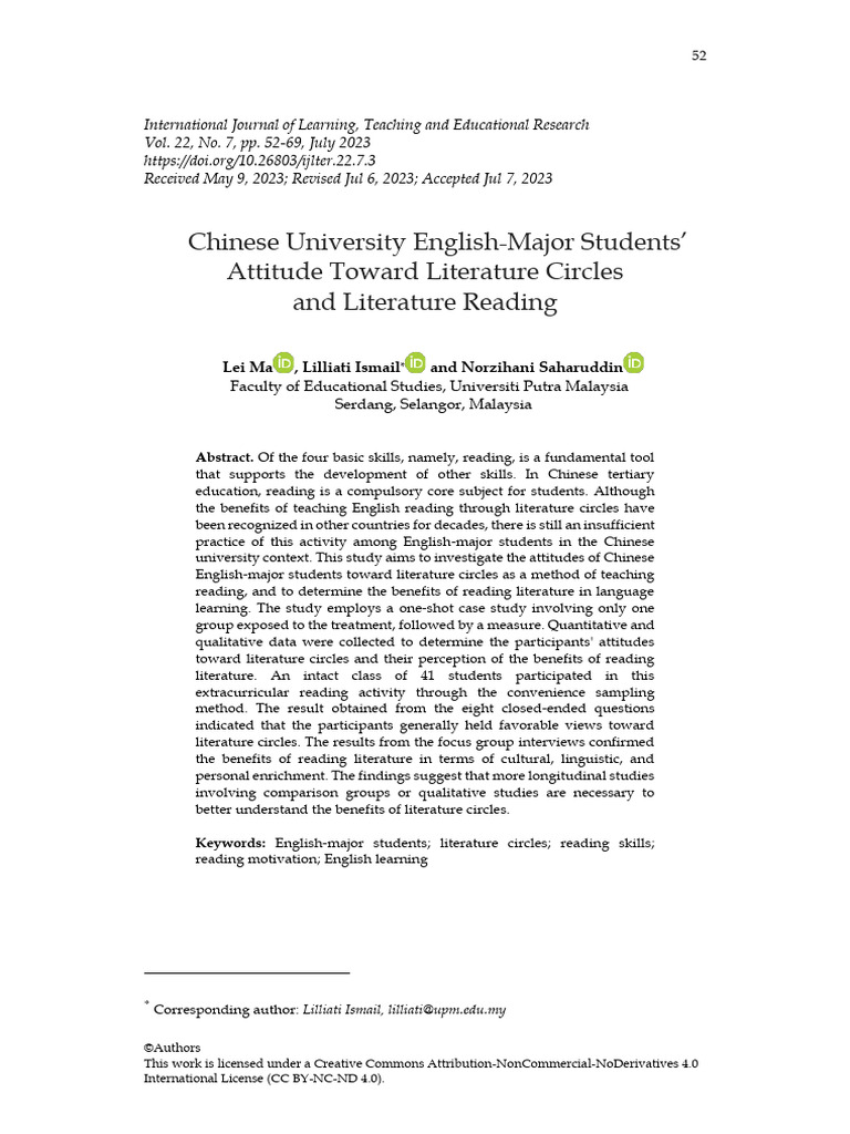 Attitudes of Chinese English Majors Toward Literature Circles | PDF ...