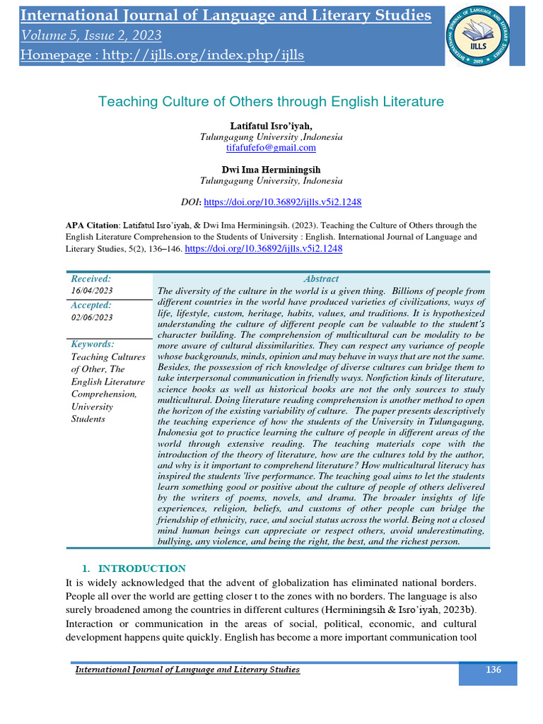 Teaching Culture of Others Through English Literat | PDF | Charlotte ...