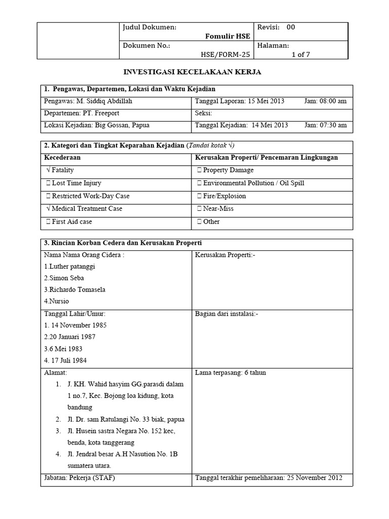 Investigasi Kecelakaan Kerja | PDF