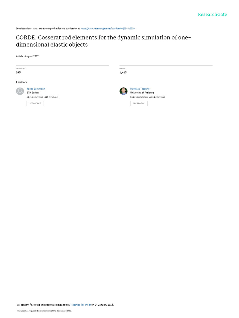 CORDE Cosserat Rod Elements For The Dynamic Simulation of One Dimensional Elastic Objects | PDF ...