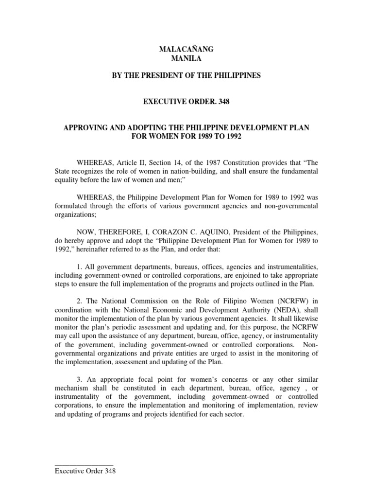 Executive Order 348 | PDF | President Of The Philippines | World Politics