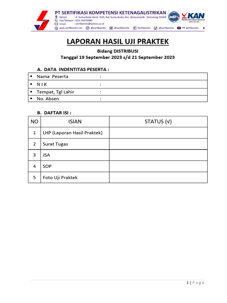 SK-A6-04-6. Form Laporan Hasil Praktik (LHP) | PDF | Teknologi & Rekayasa