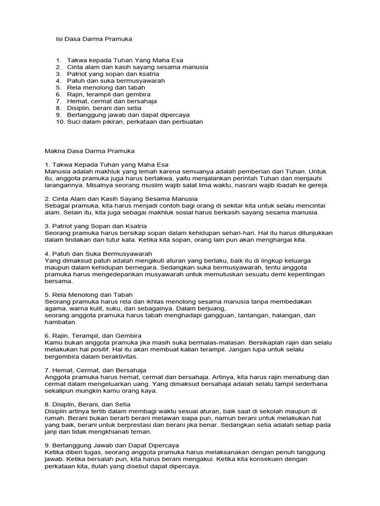 Isi Dasa Darma Pramuka | PDF