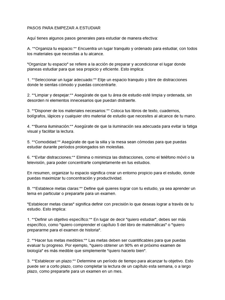 Pasos para Empezar A Estudiar | PDF | Habilidades de estudio | Memoria