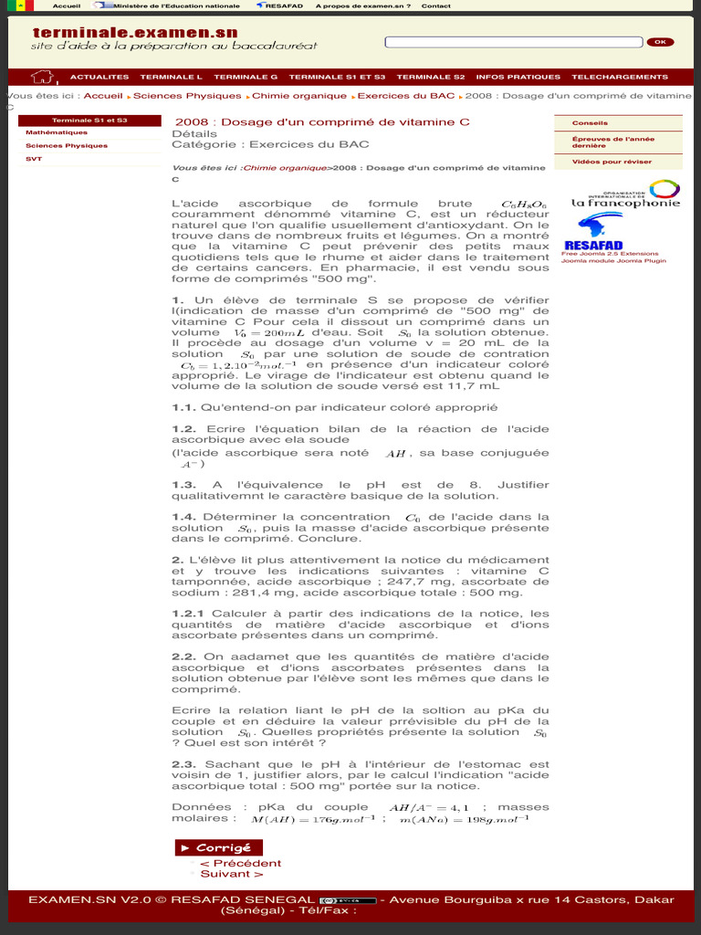 2008 Dosage D'un Comprimé de Vitamine C | PDF | Vitamine C | Ph