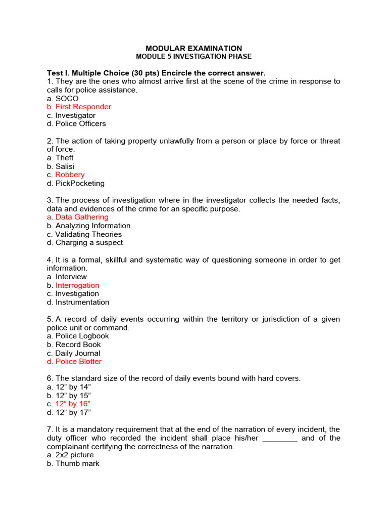 Module 5 Exam | PDF | Police | Crimes