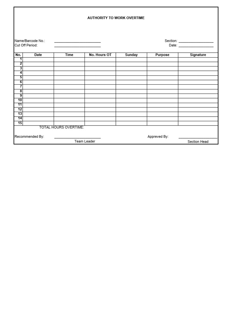 Overtime Form | PDF