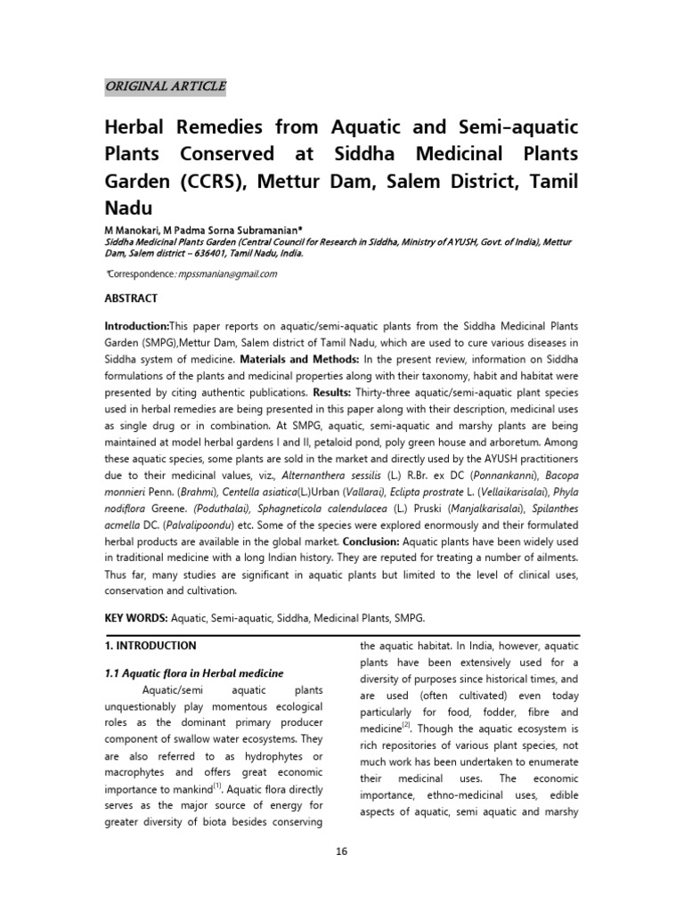 Aquatic and Semi-Aquatic Plants Used in Siddha | PDF | Leaf | Plants