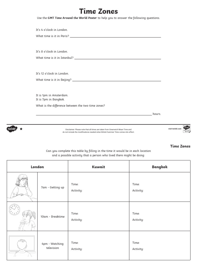 Time Zones Differentiated Activity Sheets | PDF | Greenwich Mean Time ...
