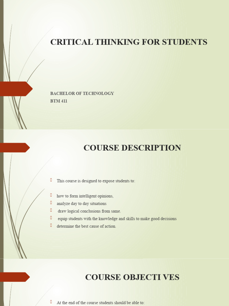 Critical Thinking Course for Tech Students | PDF | Critical Thinking ...