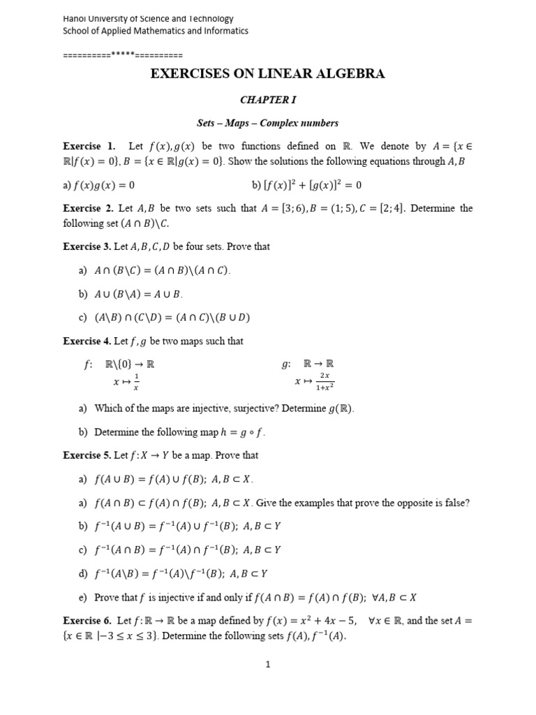 Algebra (University) Exercises | PDF | Basis (Linear Algebra) | Matrix ...