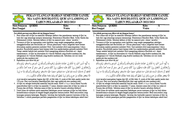 Soal Uh Qurdis X | PDF