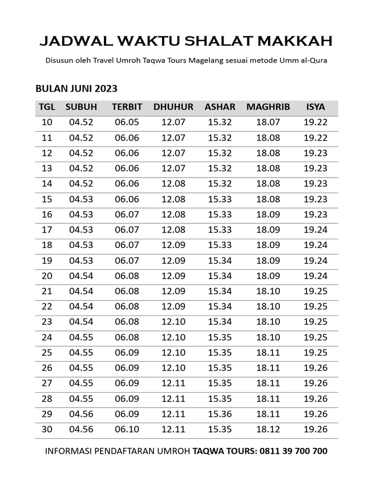 Jadwal Waktu Shalat Makkah | PDF