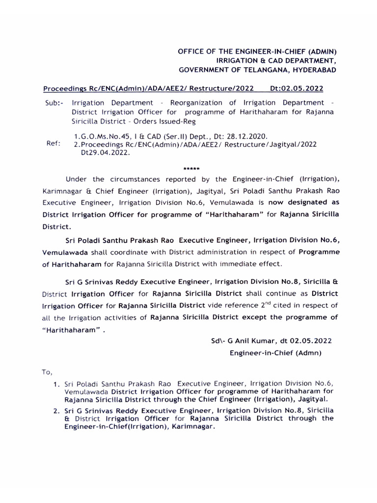 Irrigation Department Reorganization Orders | PDF | Government ...